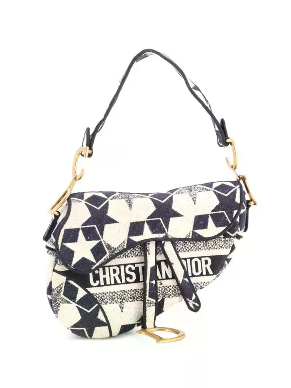 Dior Saddle Bag Logo Embroidered Canvas Medium Shoulder Bag