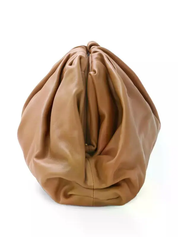 Bottega Veneta Leather Pouch Ruched Clutch Bag - Brown