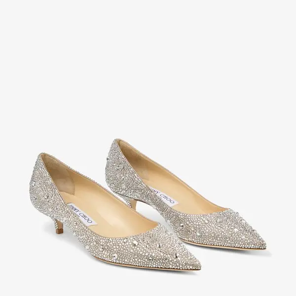 JIMMY CHOO Amelia Light Soft Gold Shimmer Suede Pumps With Crystal Hotfix