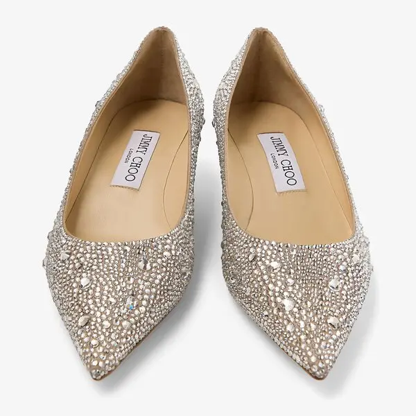 JIMMY CHOO Amelia Light Soft Gold Shimmer Suede Pumps With Crystal Hotfix