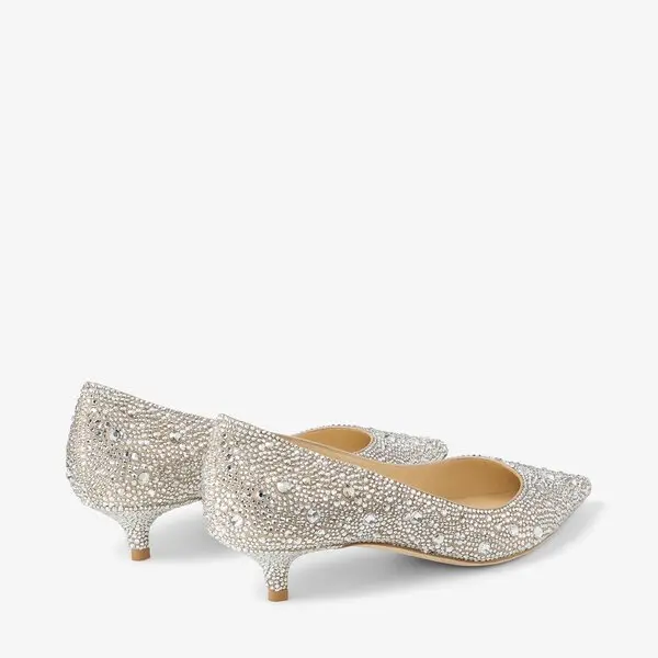 JIMMY CHOO Amelia Light Soft Gold Shimmer Suede Pumps With Crystal Hotfix