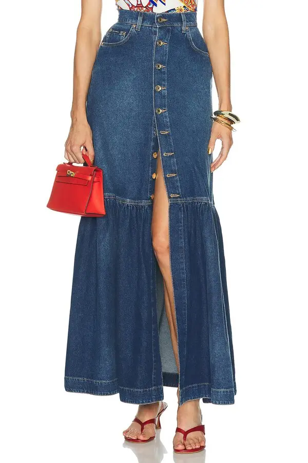 Dolce & Gabbana Button Front Denim Maxi Skirt