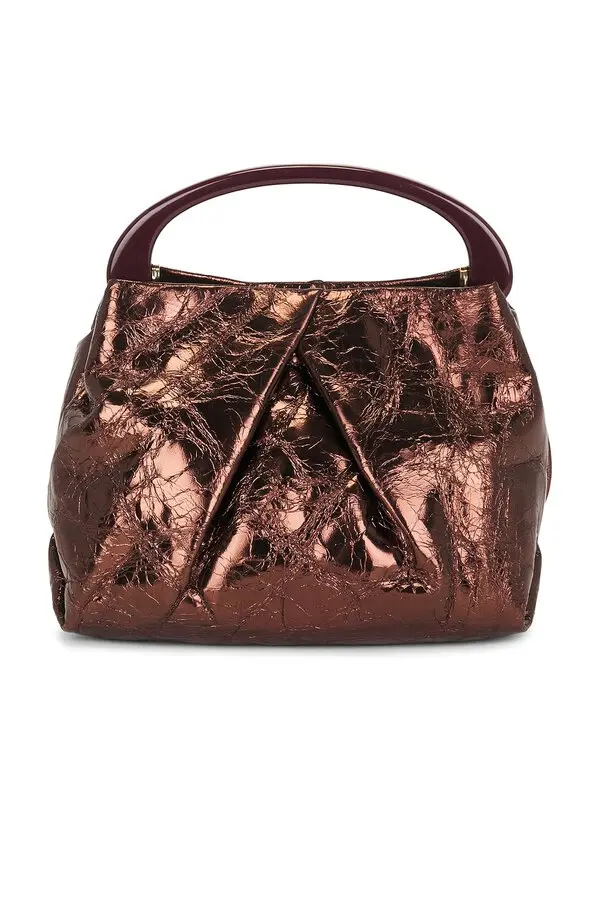 Dries Van Noten Small Resin Handle Fold And Crossbody Bag In Metallic Copper
