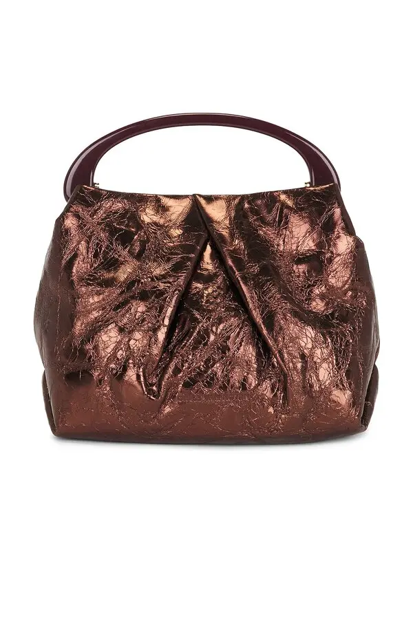 Dries Van Noten Small Resin Handle Fold And Crossbody Bag In Metallic Copper