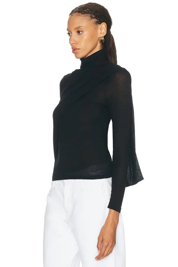 Enza Costa Sheer Cashmere Jersey Bandana Turtleneck Top - Black