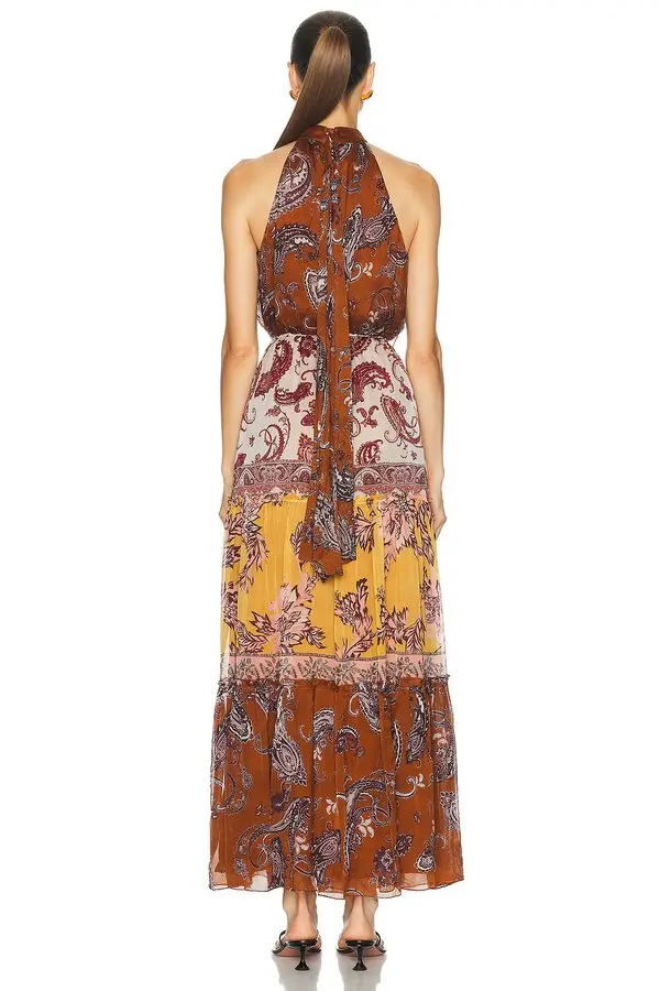 Hemant & Nandita Halter Neck Tiered Maxi Dress In Rust