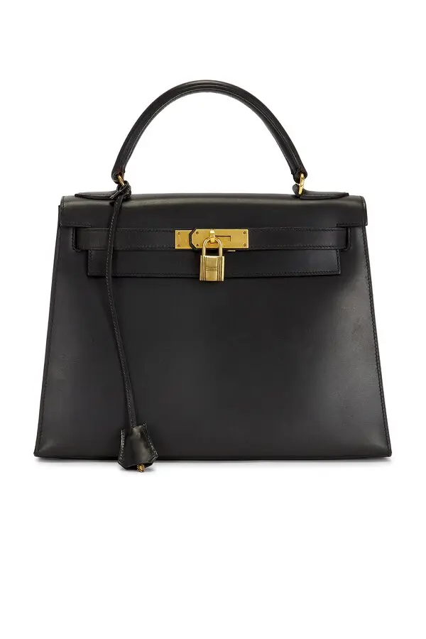 Hermès 1976 Box Kelly 28 Handbag In Black - Noir