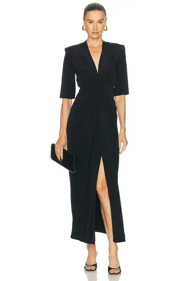 Loulou De Saison Willa Gathered Midi Dress - Black