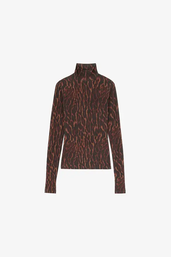 GANNI Printed Jersey Turtleneck With Long Sleeves - Rawhide