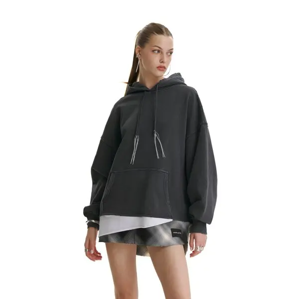 MYSIMPLICATED Oversized Three Layered Distressed Hoodie - Grey/white