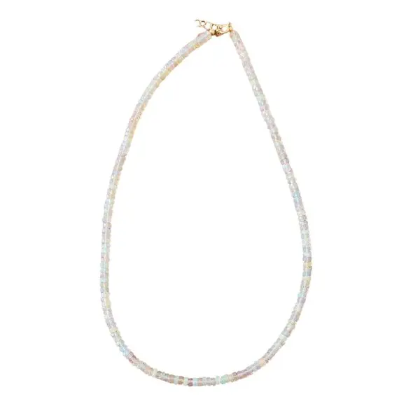 HERSELF COLLECTIONS Hershers Collections 14k Yellow Gold Genuine Rainbow Opal Necklace - White/gold