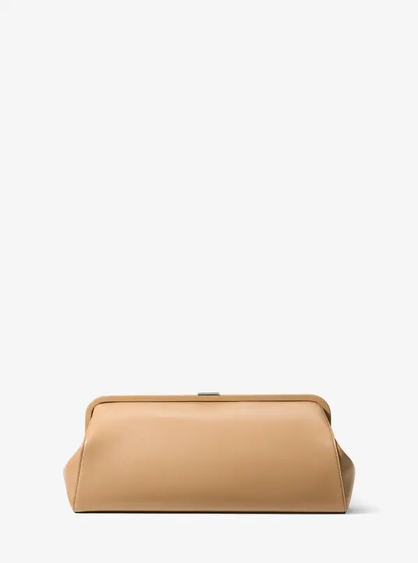 Michael Kors Angelica Large Leather Frame Clutch - Natural