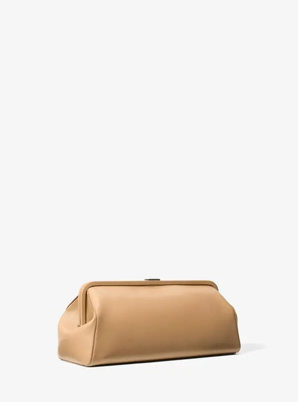 Michael Kors Angelica Large Leather Frame Clutch - Natural