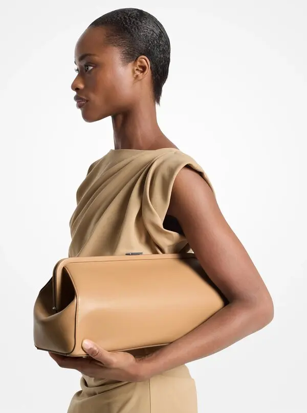 Michael Kors Angelica Large Leather Frame Clutch - Natural