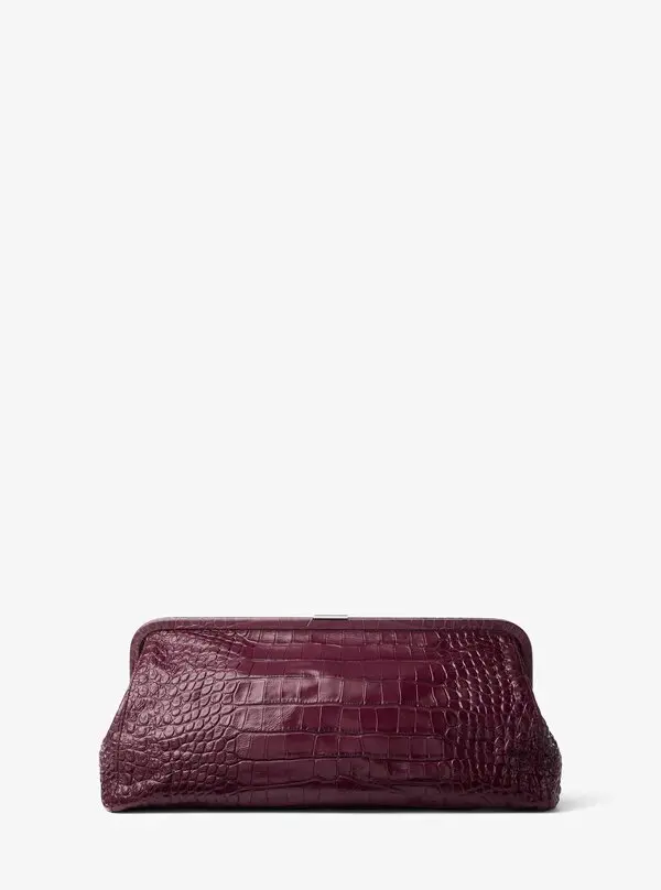Michael Kors Angelica Large Crocodile Embossed Leather Frame Clutch