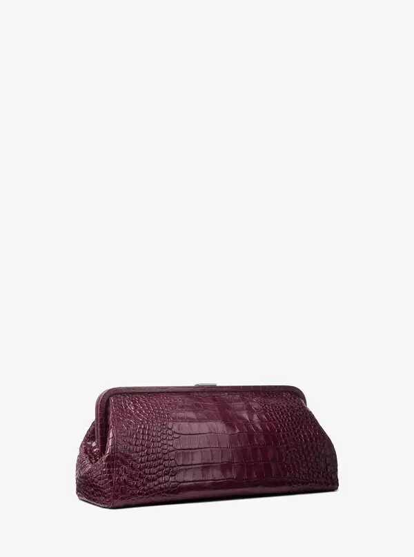 Michael Kors Angelica Large Crocodile Embossed Leather Frame Clutch