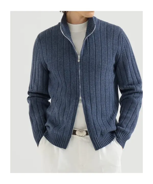 Brunello Cucinelli Cashmere Ribbed Cardigan With Zip