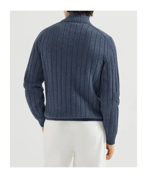 Brunello Cucinelli Cashmere Ribbed Cardigan With Zip