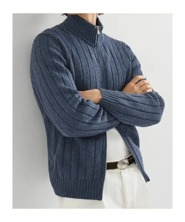 Brunello Cucinelli Cashmere Ribbed Cardigan With Zip