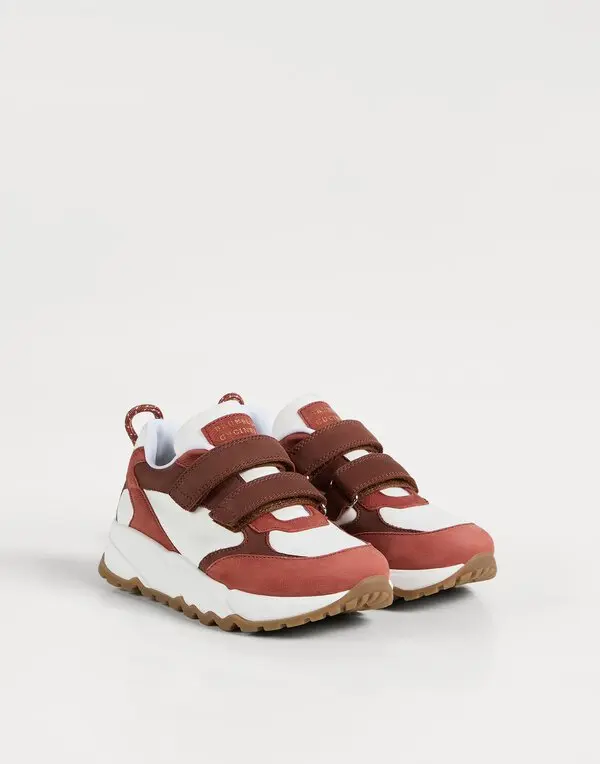 Brunello Cucinelli Techno Cotton, Nubuck And Nappa-effect Calfskin Sneakers With Straps