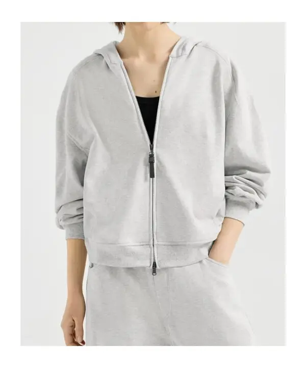 Brunello Cucinelli Cotton Smooth French-terry Topwear With Shiny Zipper-pull