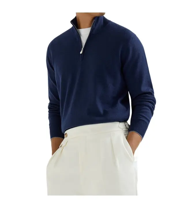 Brunello Cucinelli Half-zip Cashmere-blend Sweater - Blue
