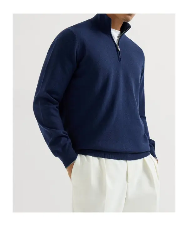 Brunello Cucinelli Cashmere-blend Half-zip Sweater - Blue