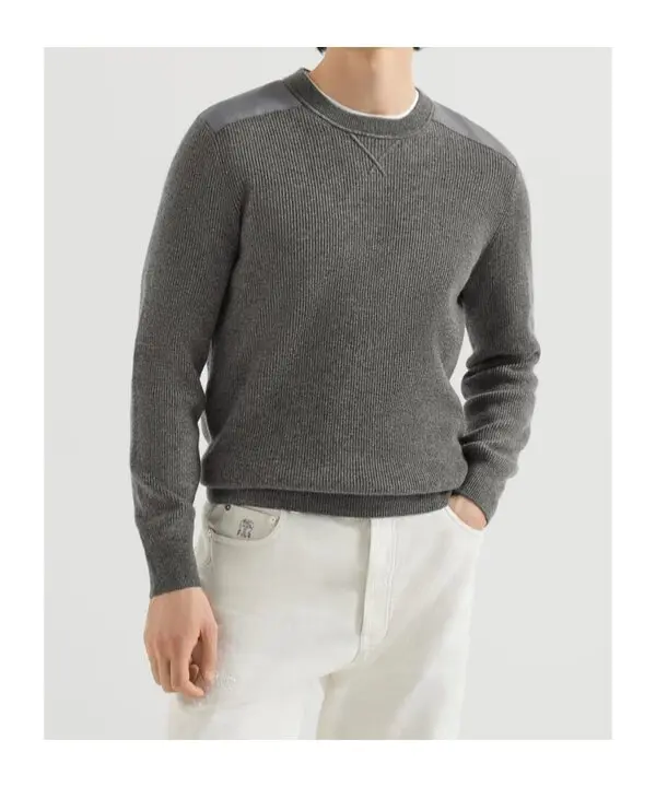Brunello Cucinelli Cashmere Ribbed Sweater With Cotton Inserts