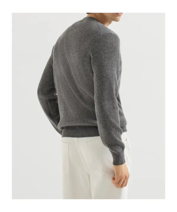 Brunello Cucinelli Cashmere Ribbed Sweater With Cotton Inserts