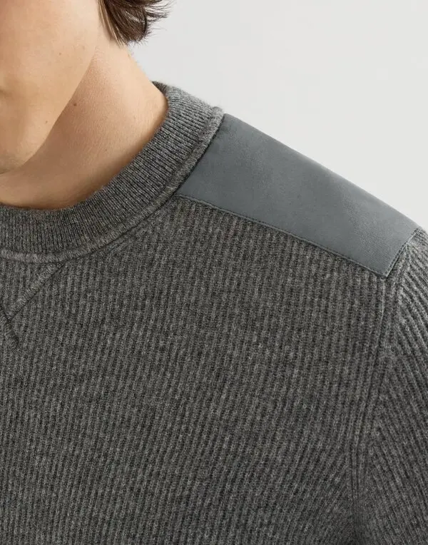 Brunello Cucinelli Cashmere Ribbed Sweater With Cotton Inserts
