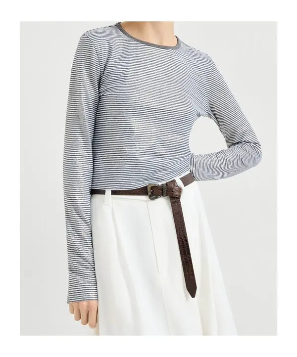Brunello Cucinelli Striped-pattern Lamé Top