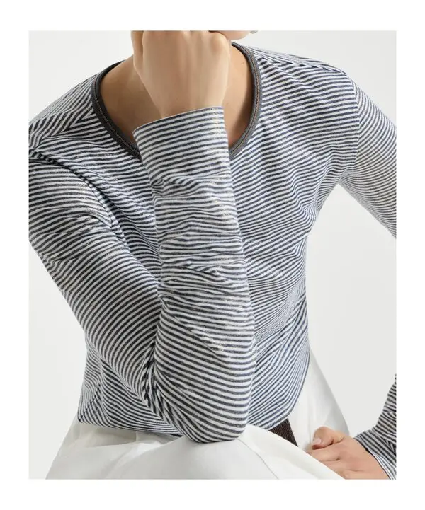 Brunello Cucinelli Striped-pattern Lamé Top