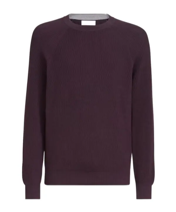 Brunello Cucinelli Cotton English Rib Sweater With Raglan Sleeves - Black
