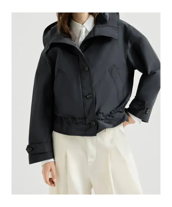 Brunello Cucinelli Techno Cotton Taffeta Outerwear Jacket With Shiny Zipper Pull