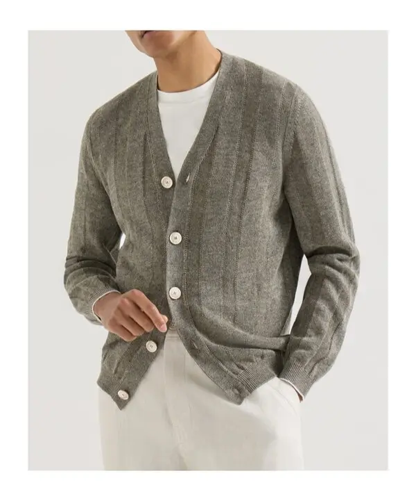 Brunello Cucinelli Linen And Cotton Textured Rib Cardigan
