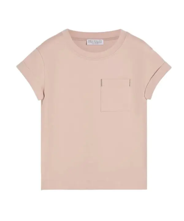 Brunello Cucinelli Cotton Jersey T-shirt With Monili - Light Pink