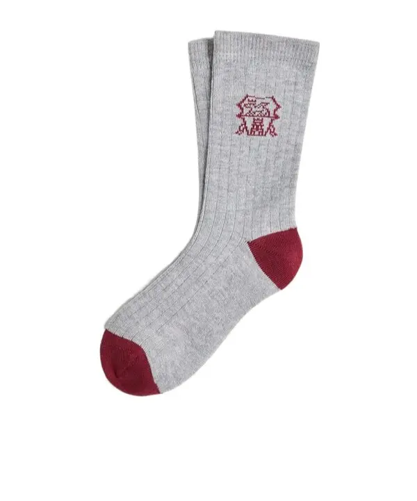 Brunello Cucinelli Cotton Rib Knit Socks With Intarsia