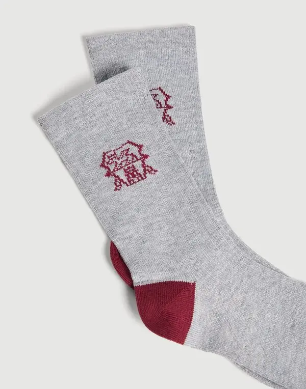 Brunello Cucinelli Cotton Rib Knit Socks With Intarsia