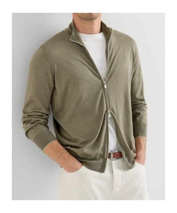 Brunello Cucinelli Cashmere And Silk Lightweight Cardigan With Zipper - Mud