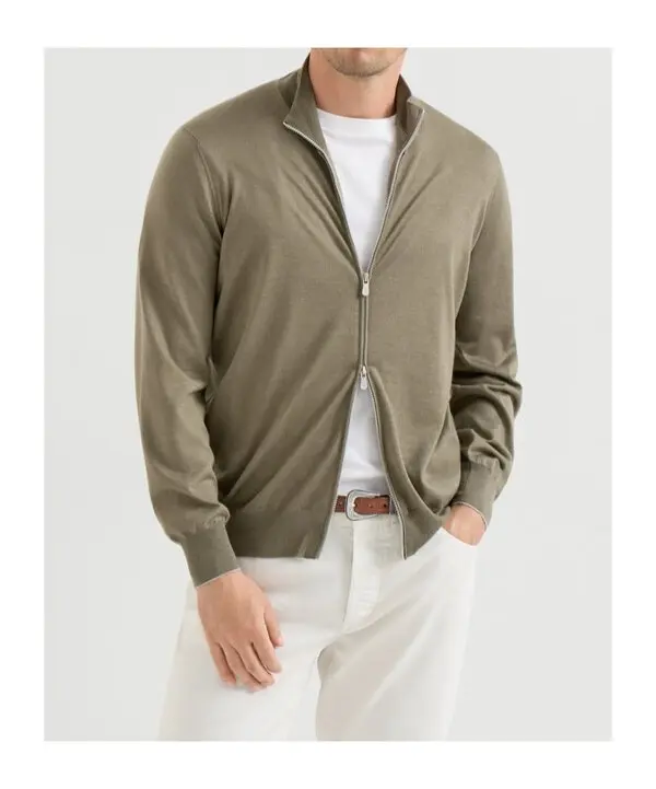 Brunello Cucinelli Cashmere And Silk Lightweight Cardigan With Zipper - Mud
