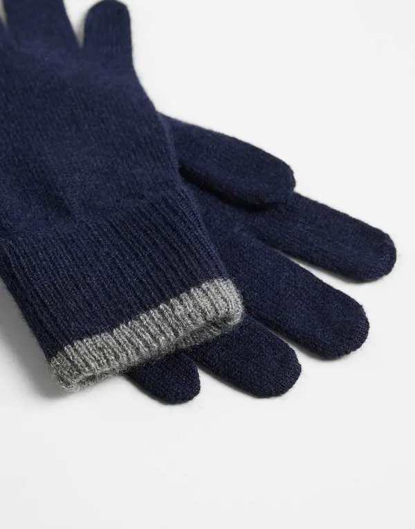 Brunello Cucinelli Ribbed Trim Cashmere Gloves - Blue