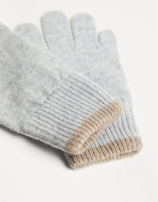 Brunello Cucinelli Ribbed Trim Cashmere Gloves - Grey