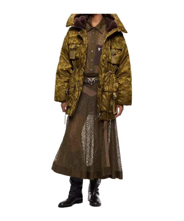 Pinko Camouflage-print Hooded Down Coat