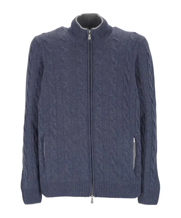 GRAN SASSO Long-sleeve Cable Knit Zip Up Cardigan - Blue