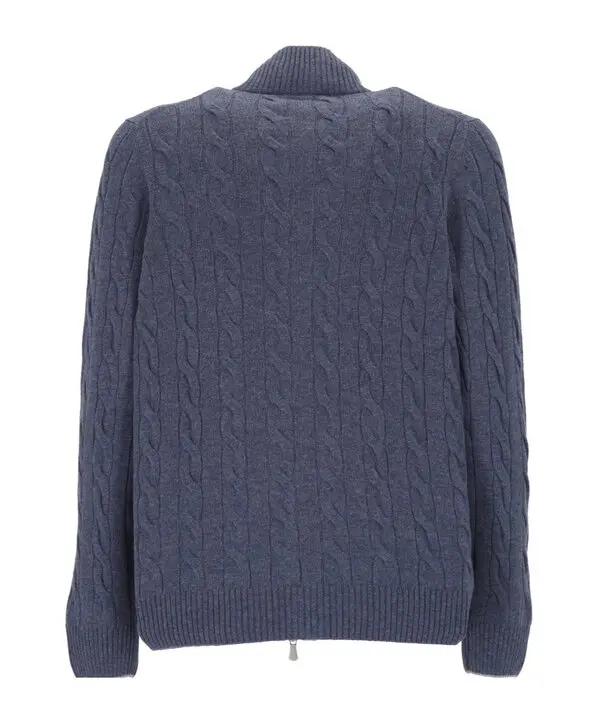 GRAN SASSO Long-sleeve Cable Knit Zip Up Cardigan - Blue