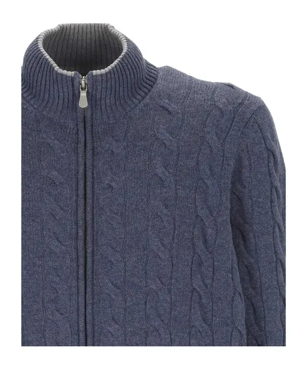GRAN SASSO Long-sleeve Cable Knit Zip Up Cardigan - Blue