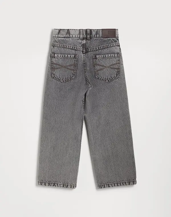 Brunello Cucinelli Classic Denim Straight Trousers With Monili - Grey