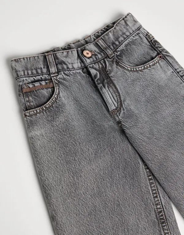Brunello Cucinelli Classic Denim Straight Trousers With Monili - Grey