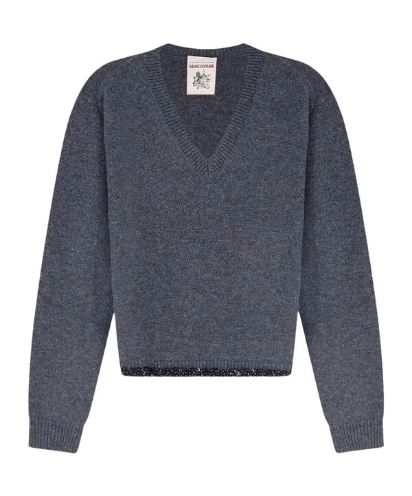 SEMICOUTURE Embellished Hem V-neck Knitted Jumper