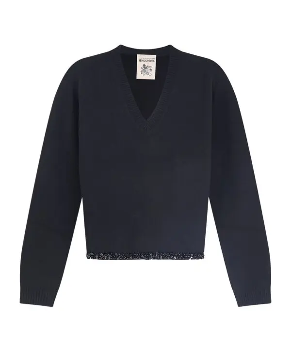 SEMICOUTURE Embellished Hem V-neck Knitted Jumper